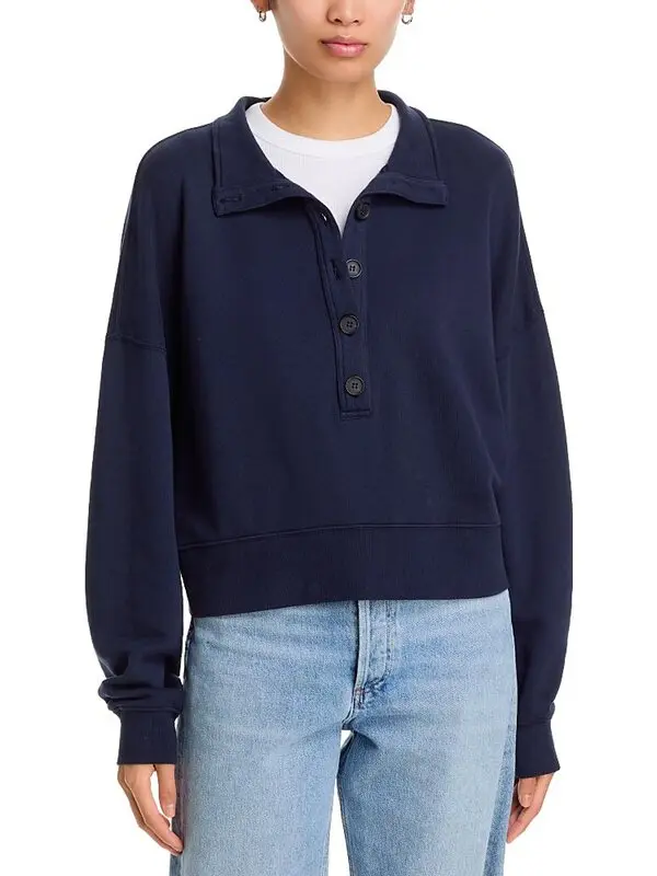 Velvet By Graham & Spencer Fatima Button Detail Sweatshirt - Navy