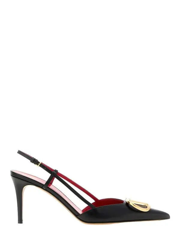 Valentino Garavani Leather Vlogo Signature Slingback Pumps - Black