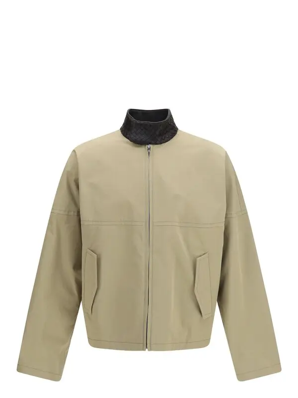 Bottega Veneta Cotton Jacket With Intrecciato Leather Collar - Cream