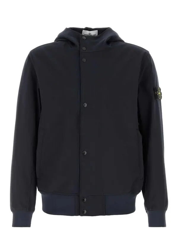 Stone Island Stretch Polyester Jacket With Hood - Blue