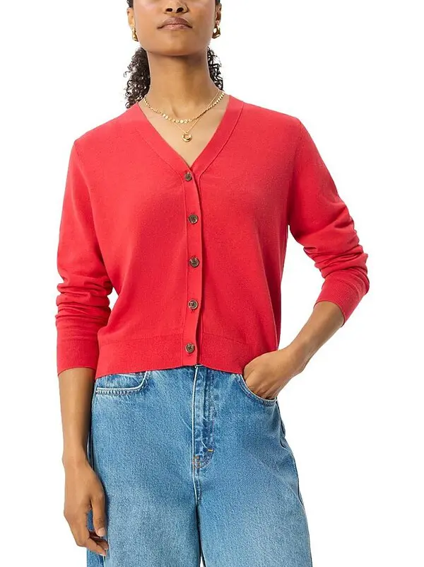 Whistles V Neck Linen Cardigan - Red