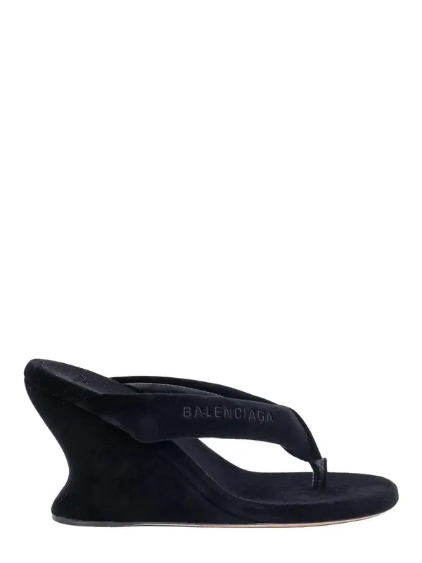 Balenciaga Gaeta Velvet Wedge Thong Sandals - Black