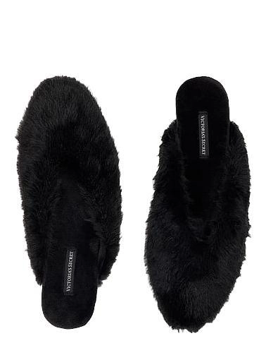Victoria's Secret Faux Fur Mule Slippers - Black