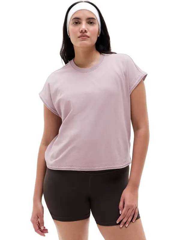 Athleta Airy Cotton Terry Snow Wash Sweatshirt Tee - Blush