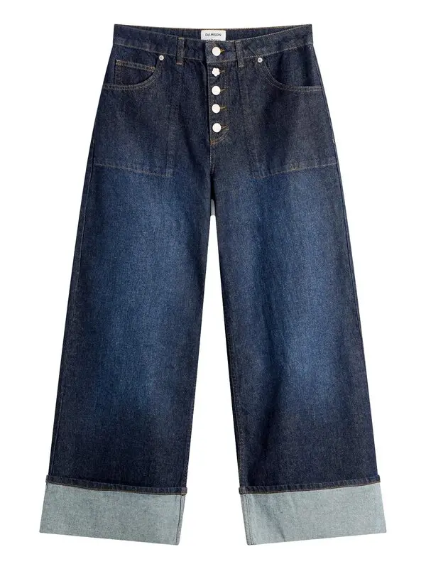DAMSON MADDER Gigi Baggy Wide Leg Turn Up Jeans - Indigo