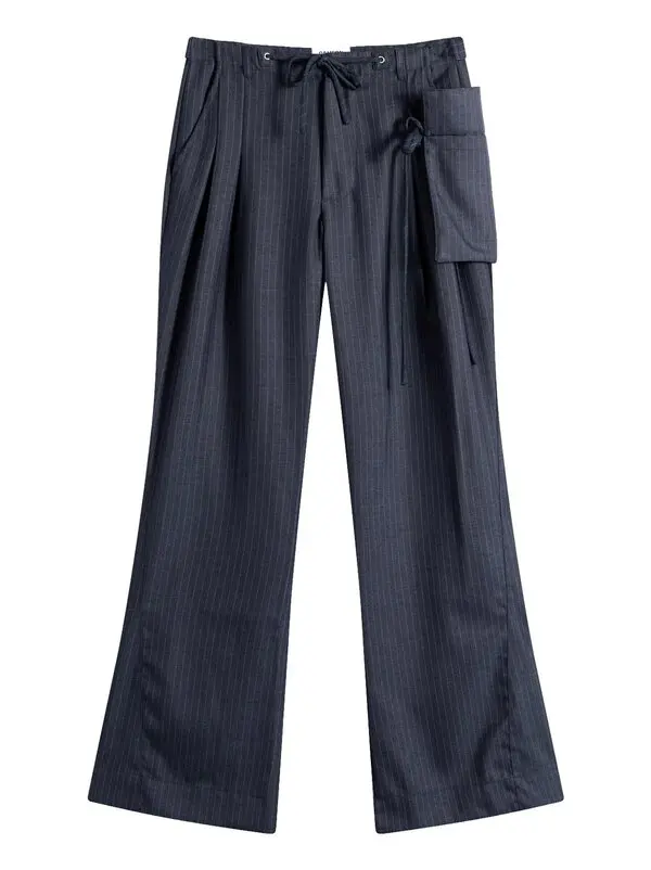 DAMSON MADDER Tatianna Pinstriped Trousers With Detachable Pocket - Navy