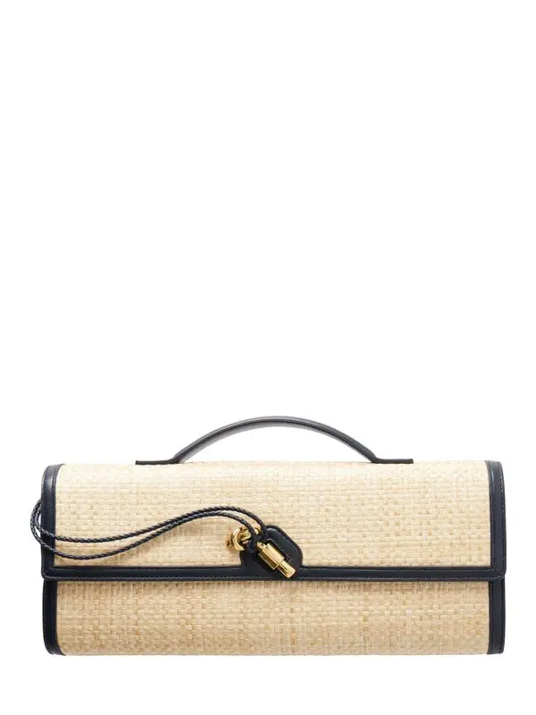 Bottega Veneta Andiamo" Clutch In Raffia With Leather Trim - Neutrals