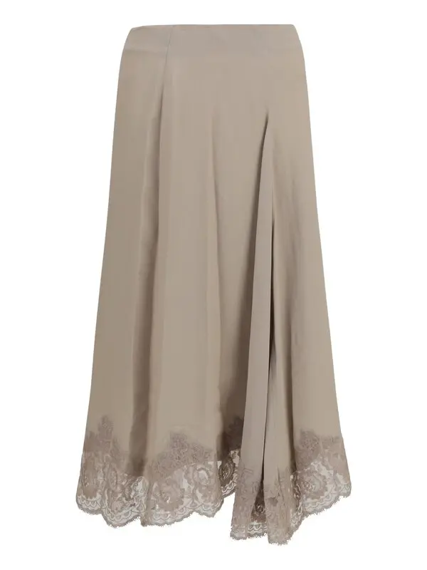 P.a.r.o.s.h Silk Blend Midi Skirt With Lace Hem - Cream