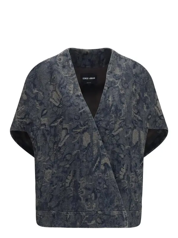 Giorgio Armani Oversized Floral Jacquard Denim Jacket - Blue