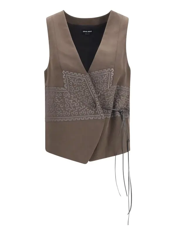 Giorgio Armani Washed Silk And Virgin Wool Jacquard Vest - Brown