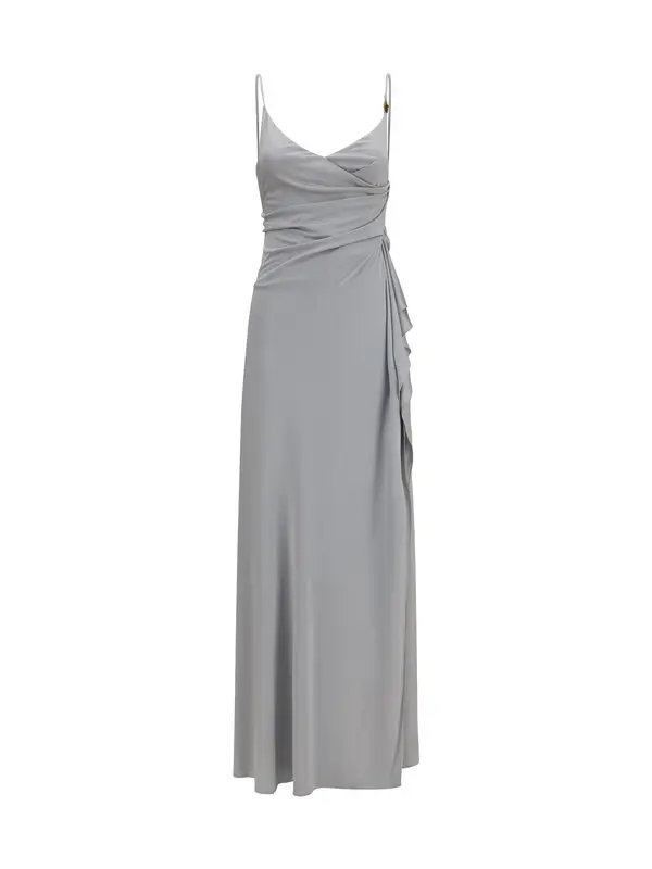 Versace Viscose Jersey Draped Dress With Medusa Hardware - Gray