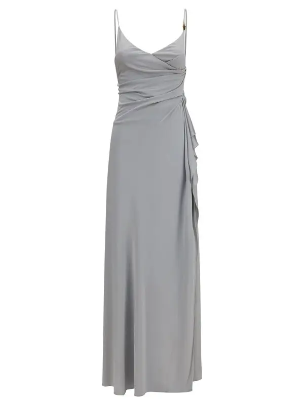 Versace Viscose Jersey Draped Dress With Medusa Hardware - Gray