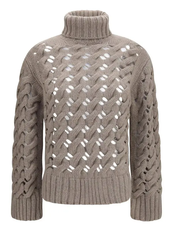 P.a.r.o.s.h Perforated Virgin Wool Turtleneck Sweater - Cream