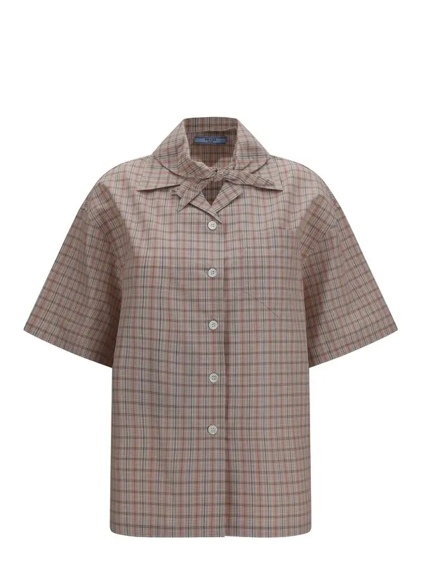 Prada Short-sleeved Check Shirt With Bow Detail - Pink