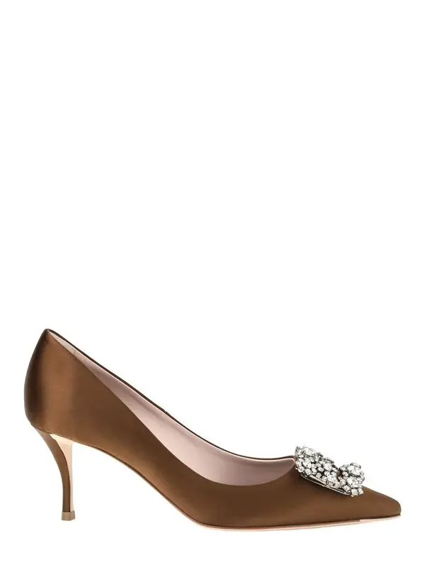 ROGER VIVIER Efflorescence Satin Pumps With Crystal Embellishments - Brown