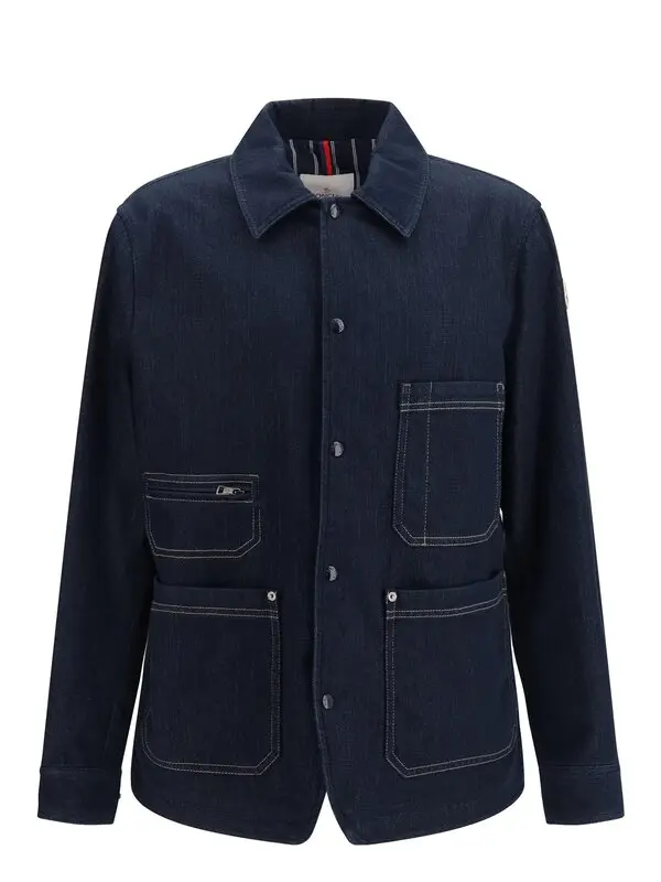 Moncler Haderu Denim Shirt Jacket With Nylon Inserts - Blue