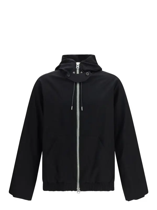 Sacai Hooded Flannel Jacket With Oversized Zip - Black