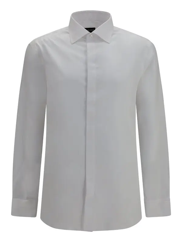 Giorgio Armani Shirt In Soft Cotton With French Collar - White
