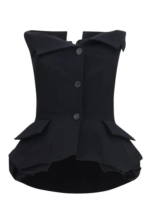 Magda Butrym Sculptural Cotton Bustier Peplum Top - Black