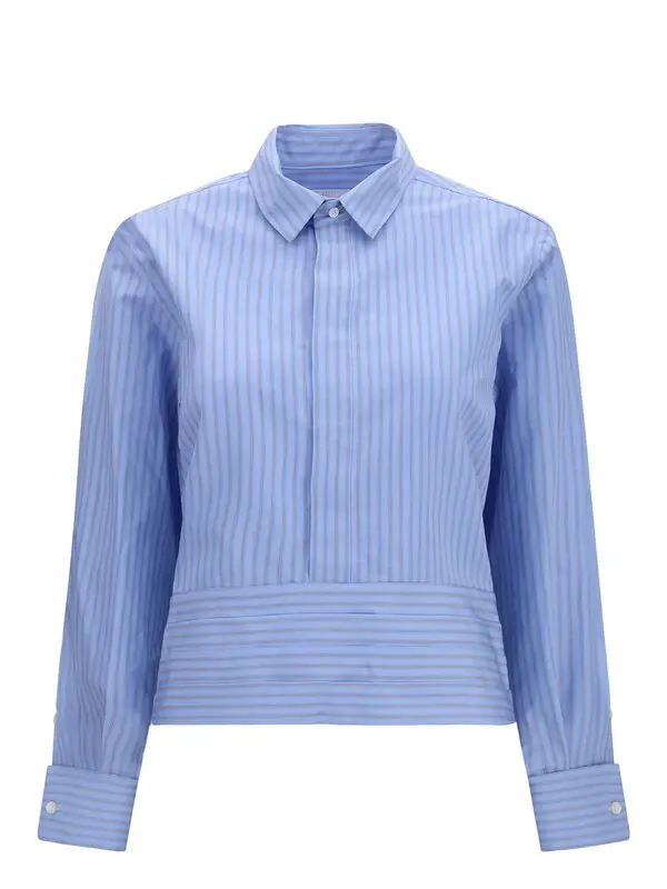 Sacai Cotton Poplin Cropped Shirt With Belt - Blue