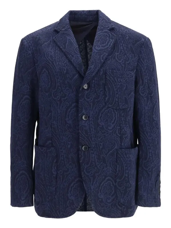 Etro Single-breasted Arnica Jacquard Wool-blend Jacket - Blue