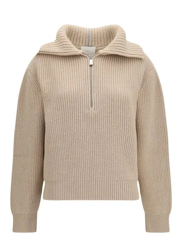 Malo High-neck Zip Sweater - Cream