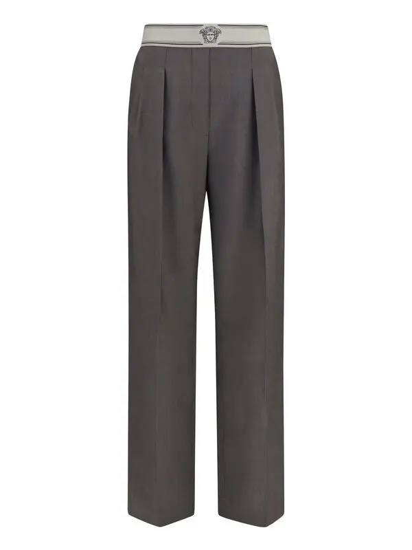 Versace Wool And Mohair Straight Leg Pants With Medusa Jacquard - Gray