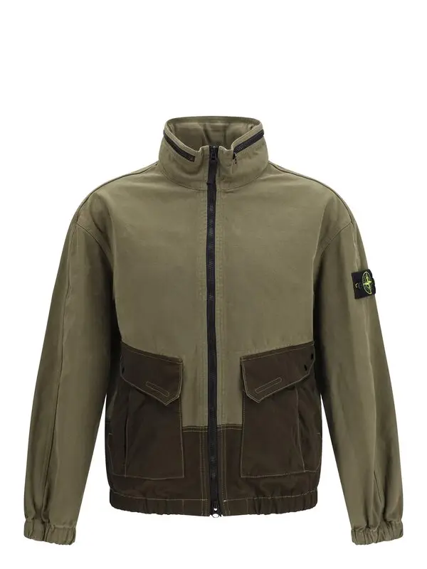 Stone Island Technical Outerwear Jacket With Zipper Details And Logo Patch - Green