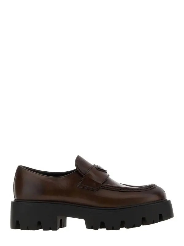 Prada Calf Leather Lug Sole Loafers - Brown