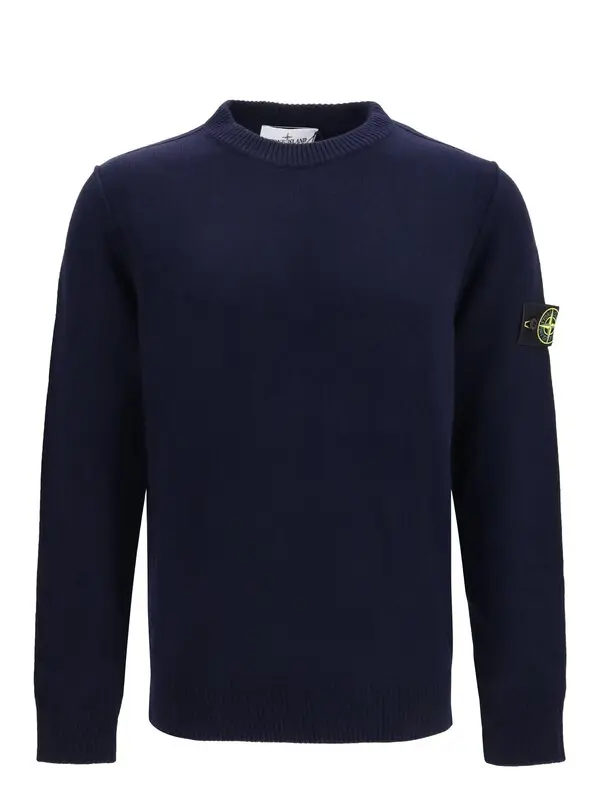 Stone Island Crewneck Sweater With Logo Patch - Black