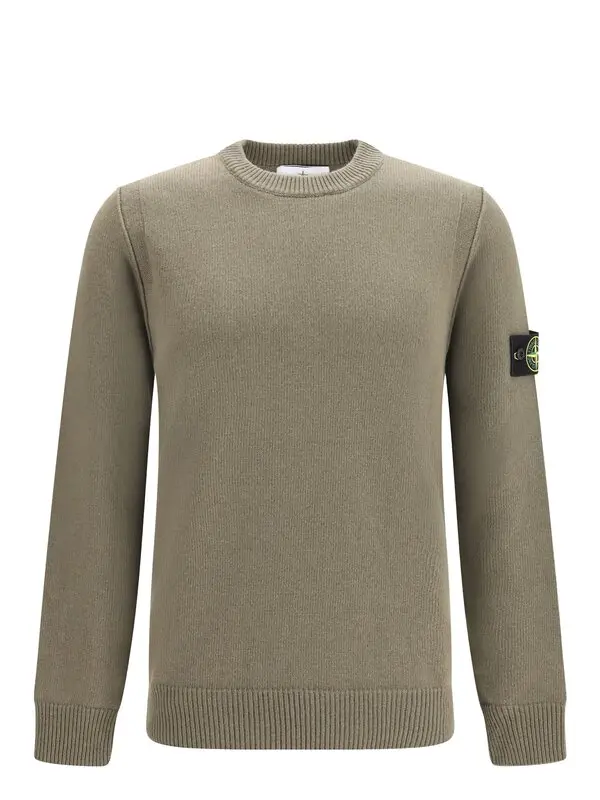Stone Island Crewneck Sweater With Logo Patch - Green