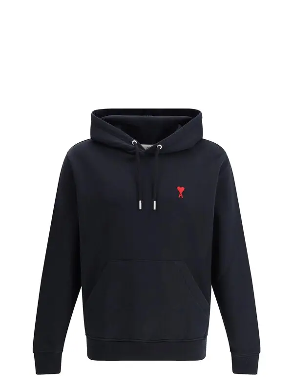 AMI Paris Logo Embroidered Cotton Hoodie - Black
