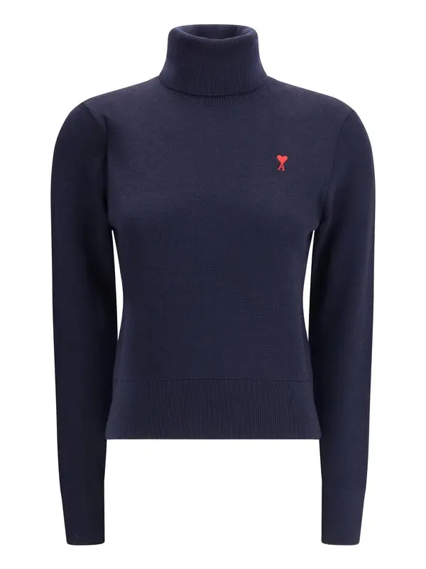 AMI Paris De Coeur Turtleneck Sweater - Blue