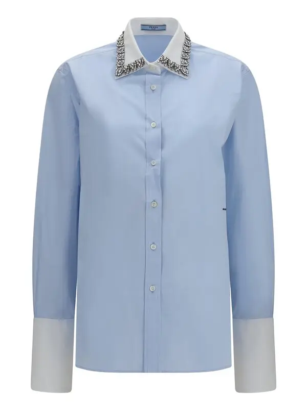 Prada Jewel Embellished Collar Shirt - Blue