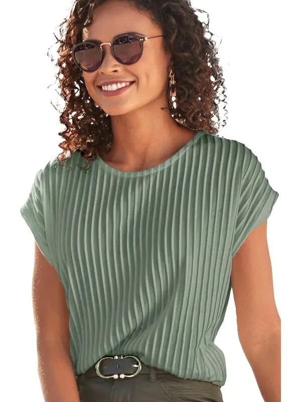 LASCANA Textured Ribbed Dolman Sleeve Top - Sage