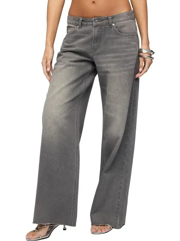 EDIKTED Raelynn Washed Low Rise Baggy Jeans - Cinder-gray