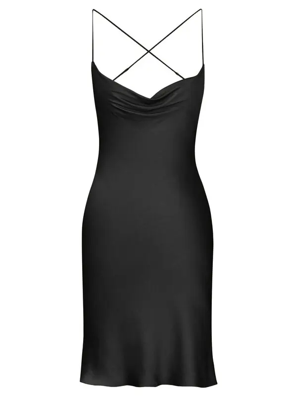 Saint Laurent Backless Cowl Neck Silk Satin Mini Dress - Noir