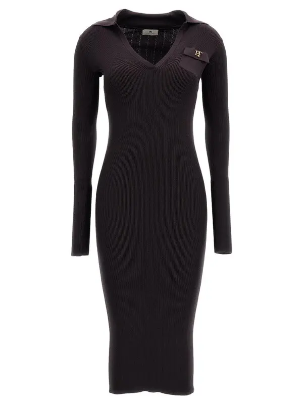 Elisabetta Franchi Ribbed Knit Midi Dress - Marrone