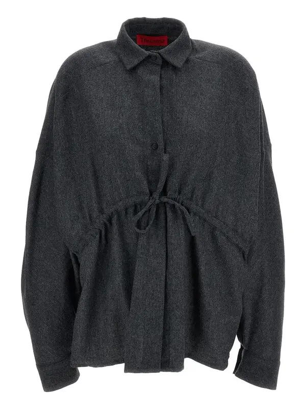 THELATEST E-dalida Wool-blend Flannel Shirt With Drawstring Belt - Grey