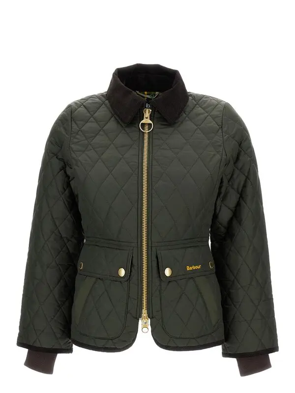 Barbour Quilted Jacket With Suede Collar Detail - Verde