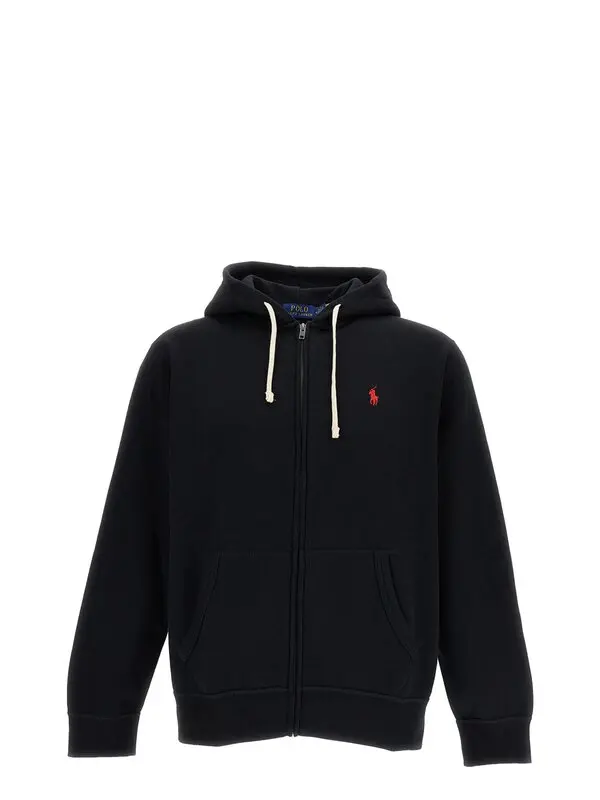 Polo Ralph Lauren Long Sleeve Full Zip Hoodie With Embroidered Pony Logo - Black