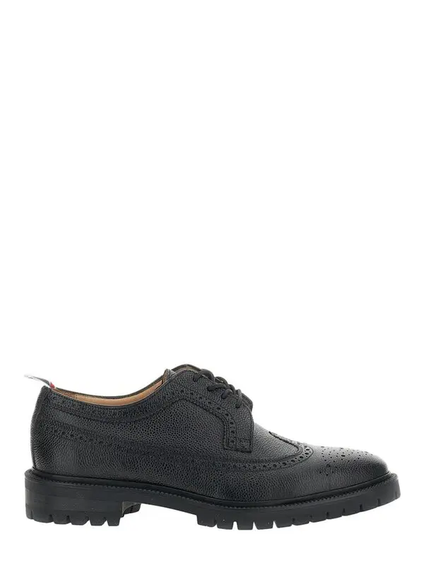 Thom Browne Longwing Brogue Shoes In Hammered Leather - Black