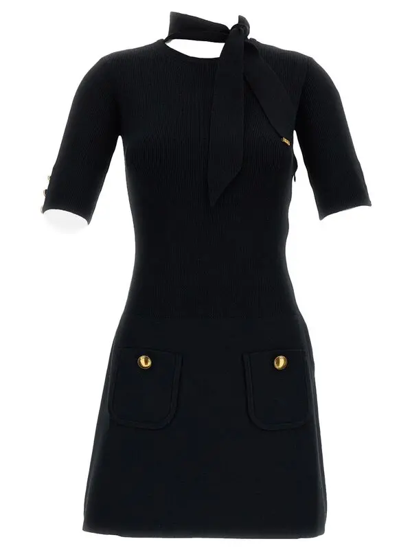 Elisabetta Franchi Knit Mini Dress With Jewel Buttons - Nero