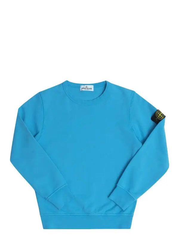 Stone Island Cotton Crewneck Sweatshirt With Compass Logo - Turquoise