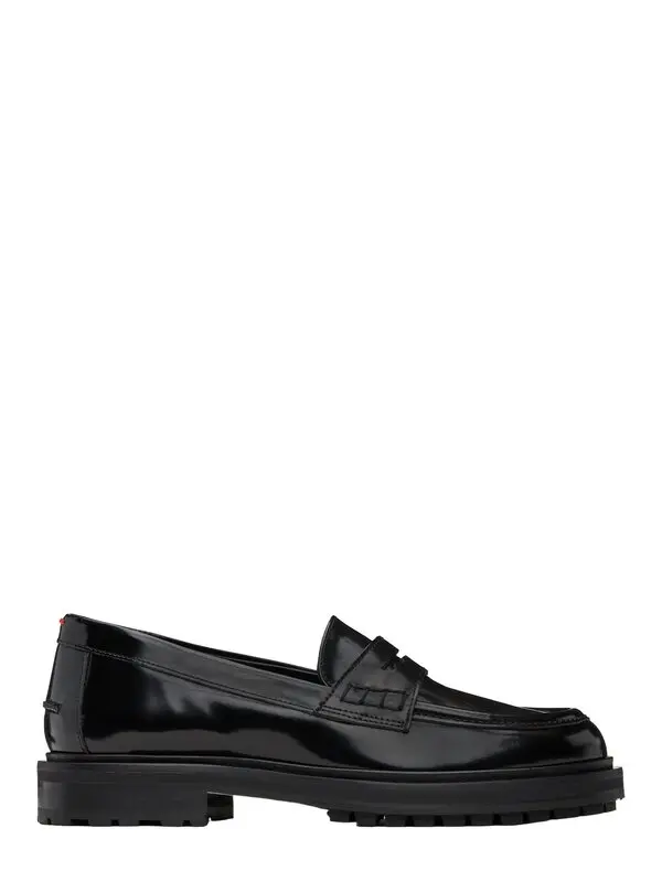 AeydĒ Leon Loafers With Perforated Upper And Red Stitching - Black