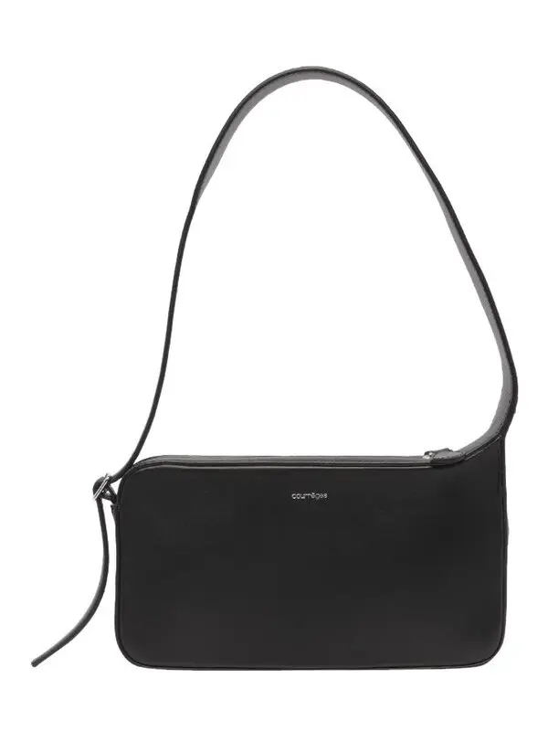 COURREGES Logo Printed Zip-up Shoulder Bag - Black