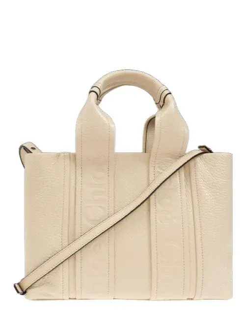 Chloé Logo Detailed Top Handle Bag - Nude