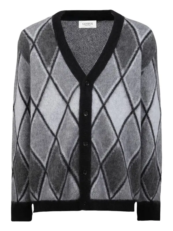 LANEUS Argyle Jacquard Knitted Cardigan - Gray