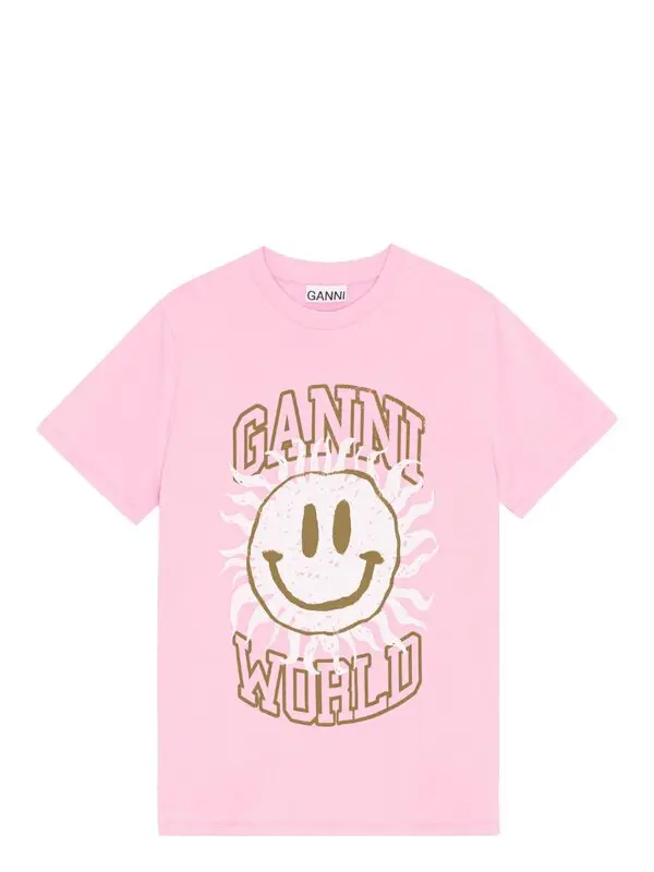 GANNI Smiley Face Logo T-shirt - Pink