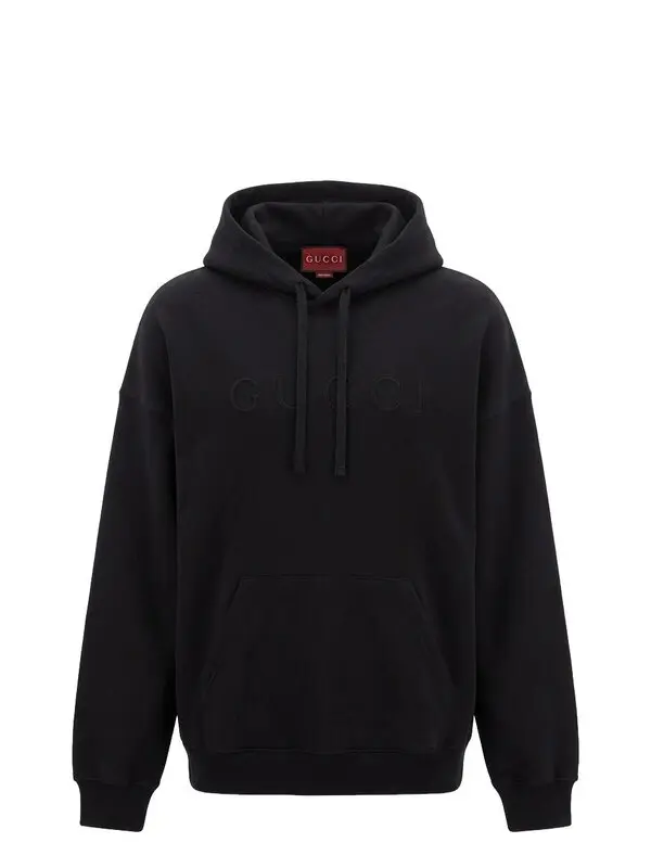 Gucci Logo Embroidered Jersey Hoodie - Black